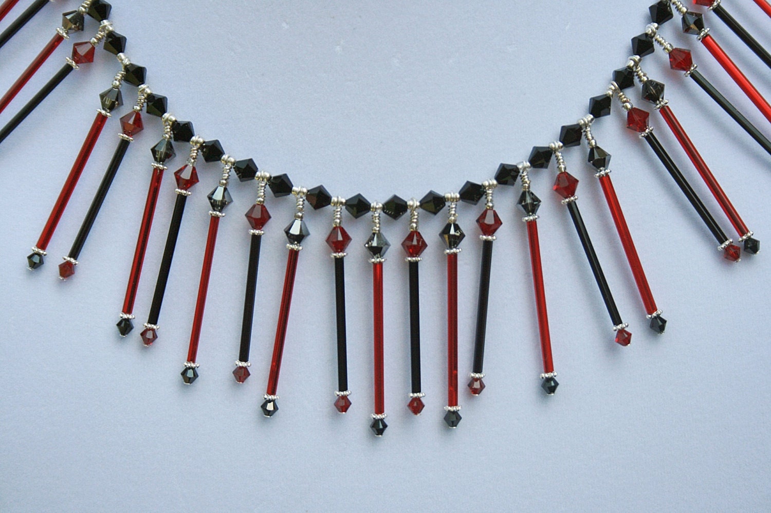 Black Red Fringe Necklace Vintage Black Red Glass Swarovski Crystals ...