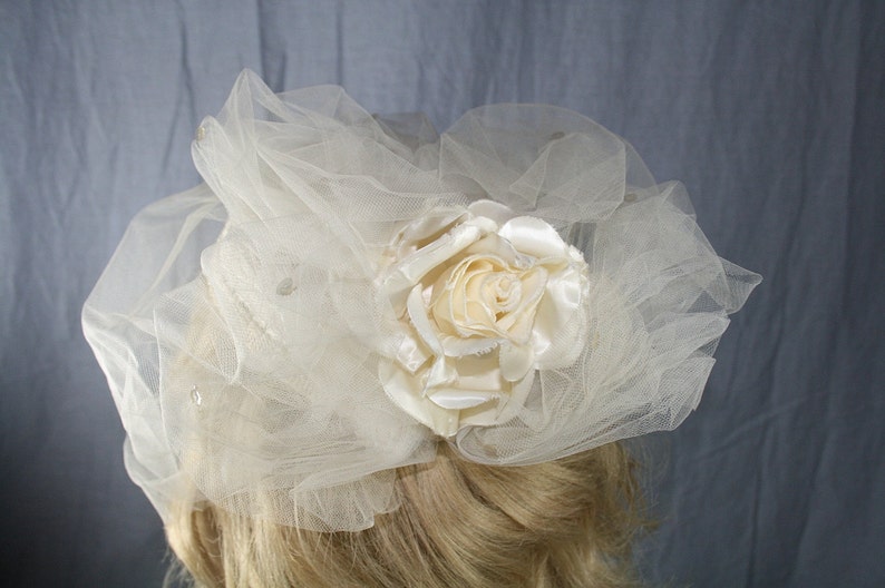 Vintage Wedding Ecru Lace Tulle Hat Fabric Rose Sequins Whittall ...