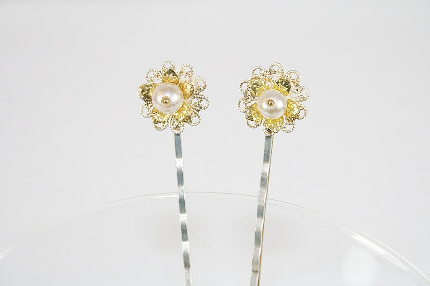 Pearl Two Tone Flower Hair Clips Flower Wedding Hair Clips Bridesmaids ...