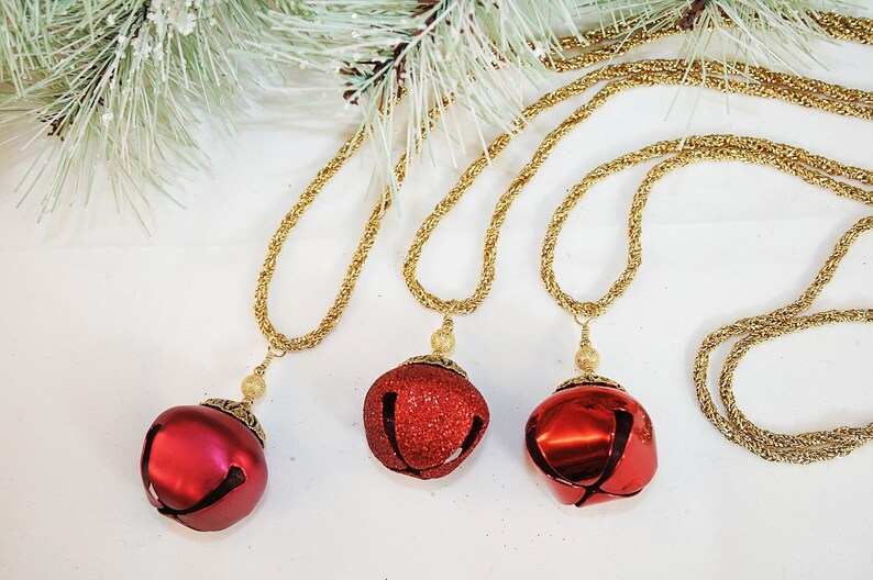 Red Jingle Bell Necklace Goldtone Chain Christmas Holiday - Etsy