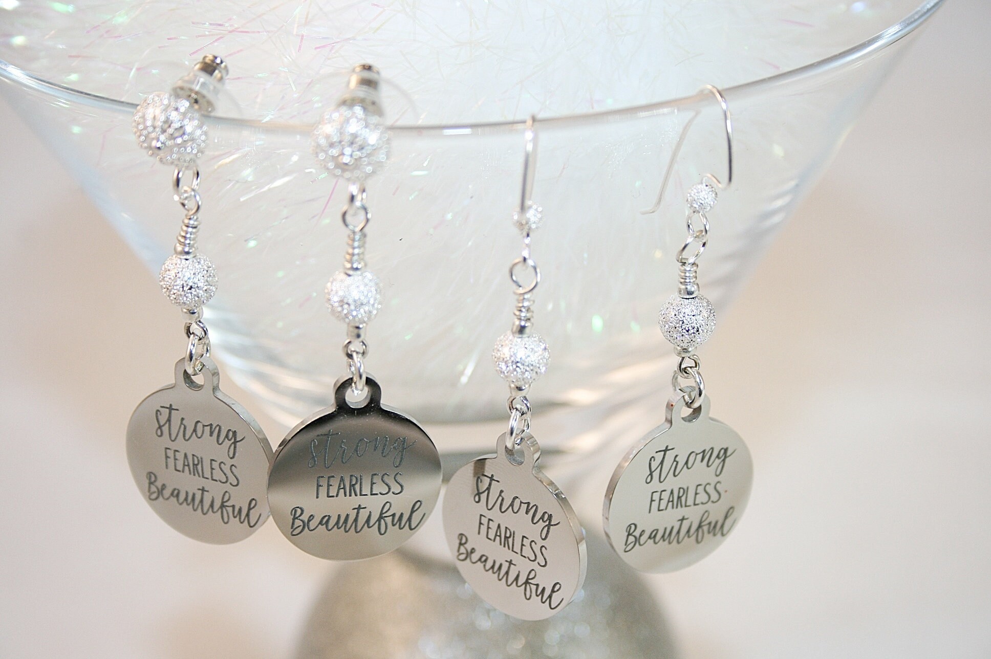 Strong Fearless Beautiful Motivational Earrings Empowerment Earrings ...