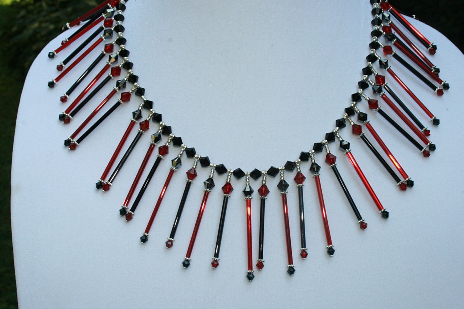 Black Red Fringe Necklace Vintage Black Red Glass Swarovski Crystals ...