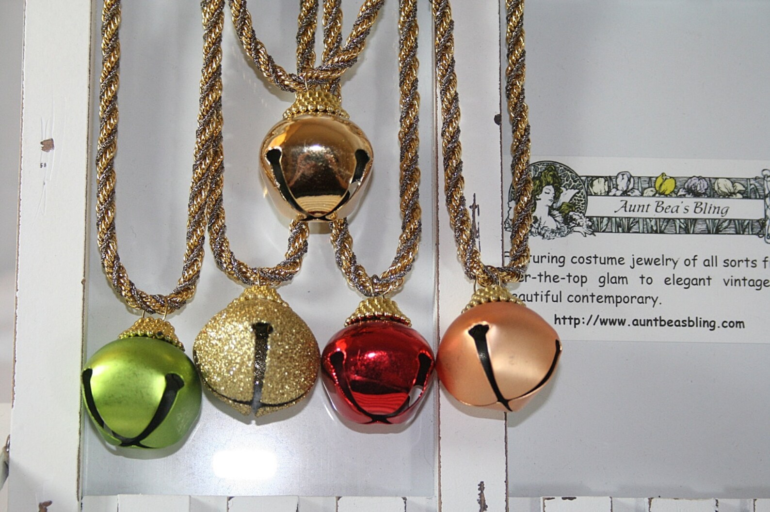 Jingle Bell Necklace Silvertone Goldtone Chain Gold Red Green Gold ...