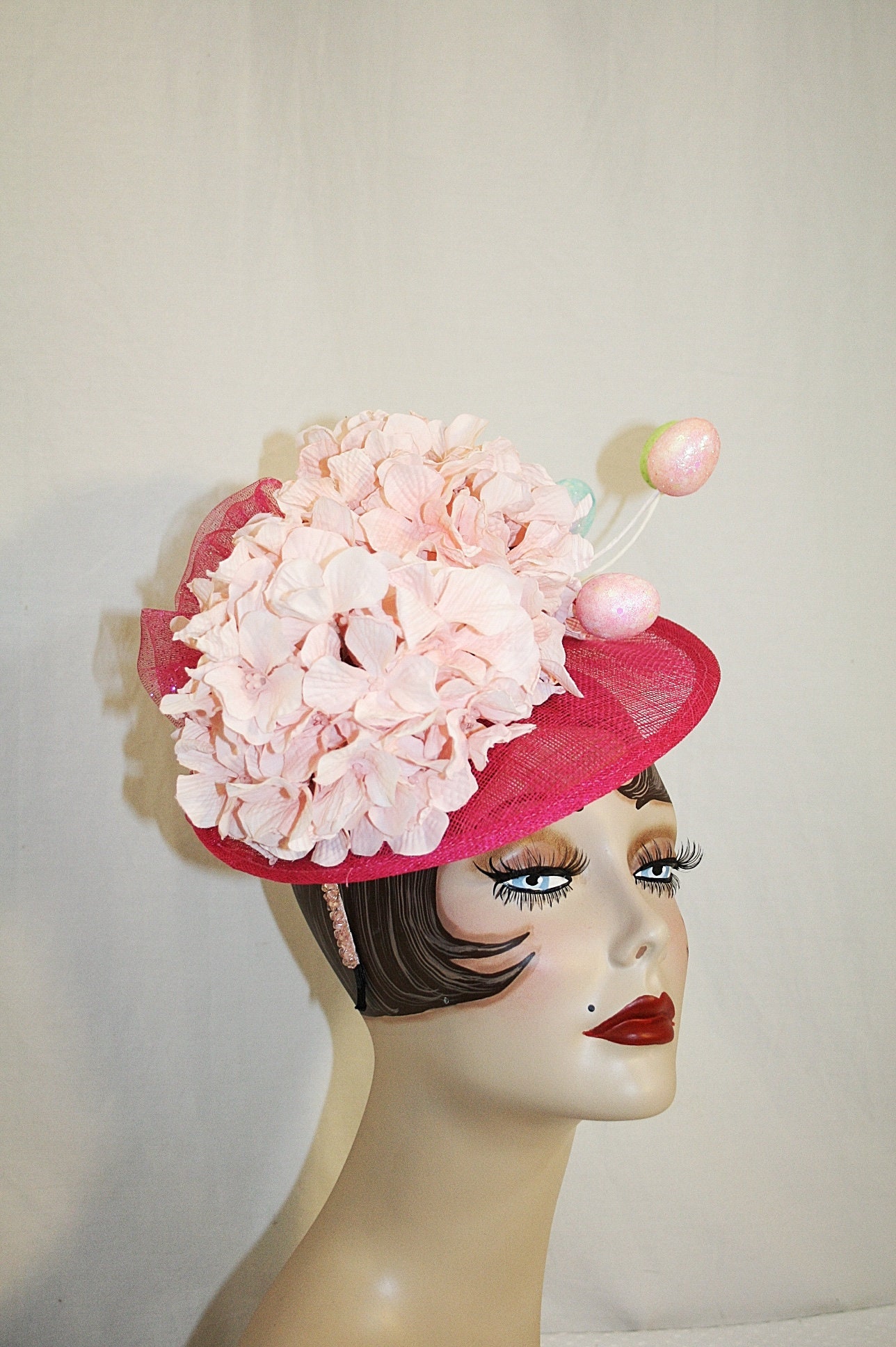 Easter Hat Easter Egg Hat Pink Hydrangea Fascinator Easter Fascinator ...