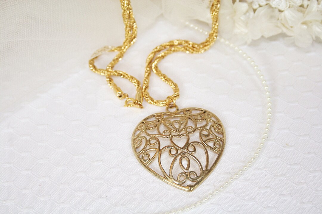 Heart Necklace Scrollwork Heart Pendant Necklace Love Necklace Gifts ...