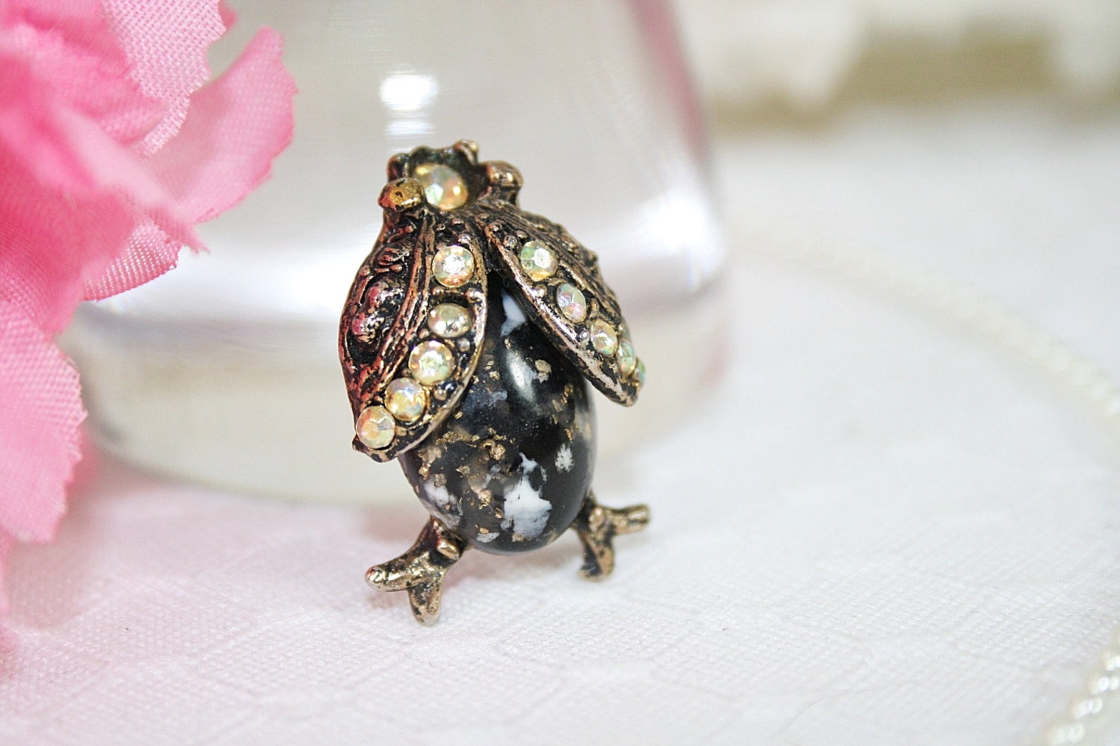 Vintage Jeweled Bug Brooch Pin Goldtone Rhinestone Bug Pin Funky ...