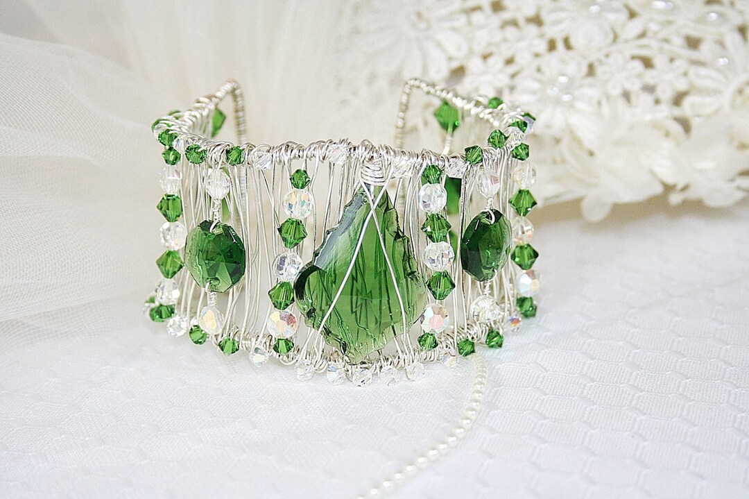 St Patrick's Day Bracelet Handcrafted Emerald Green Cuff Bracelet Wide ...