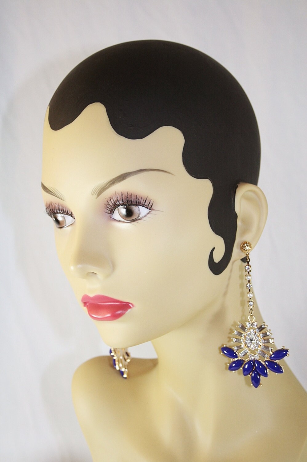 Cobalt Blue Diva Dangle Earrings Statement Rhinestone Earrings Wedding ...