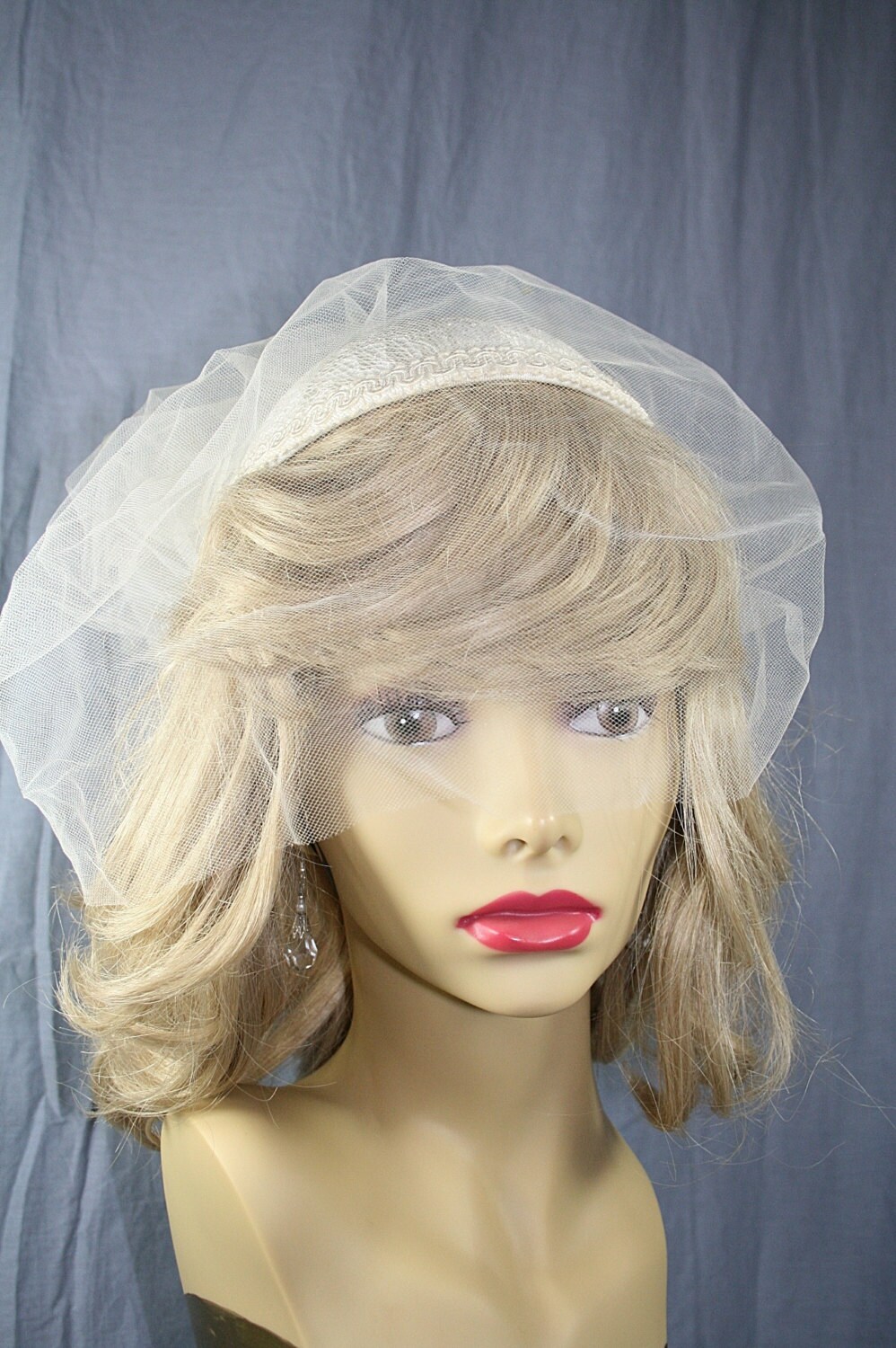 Vintage Wedding Ecru Lace Tulle Hat Fabric Rose Sequins Whittall ...