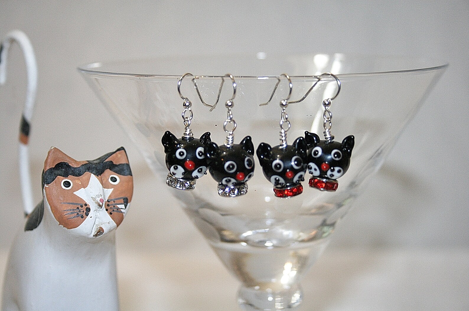 Black Cat Earrings Rhinestone Collar Whimsical Cat Earrings for Cat ...