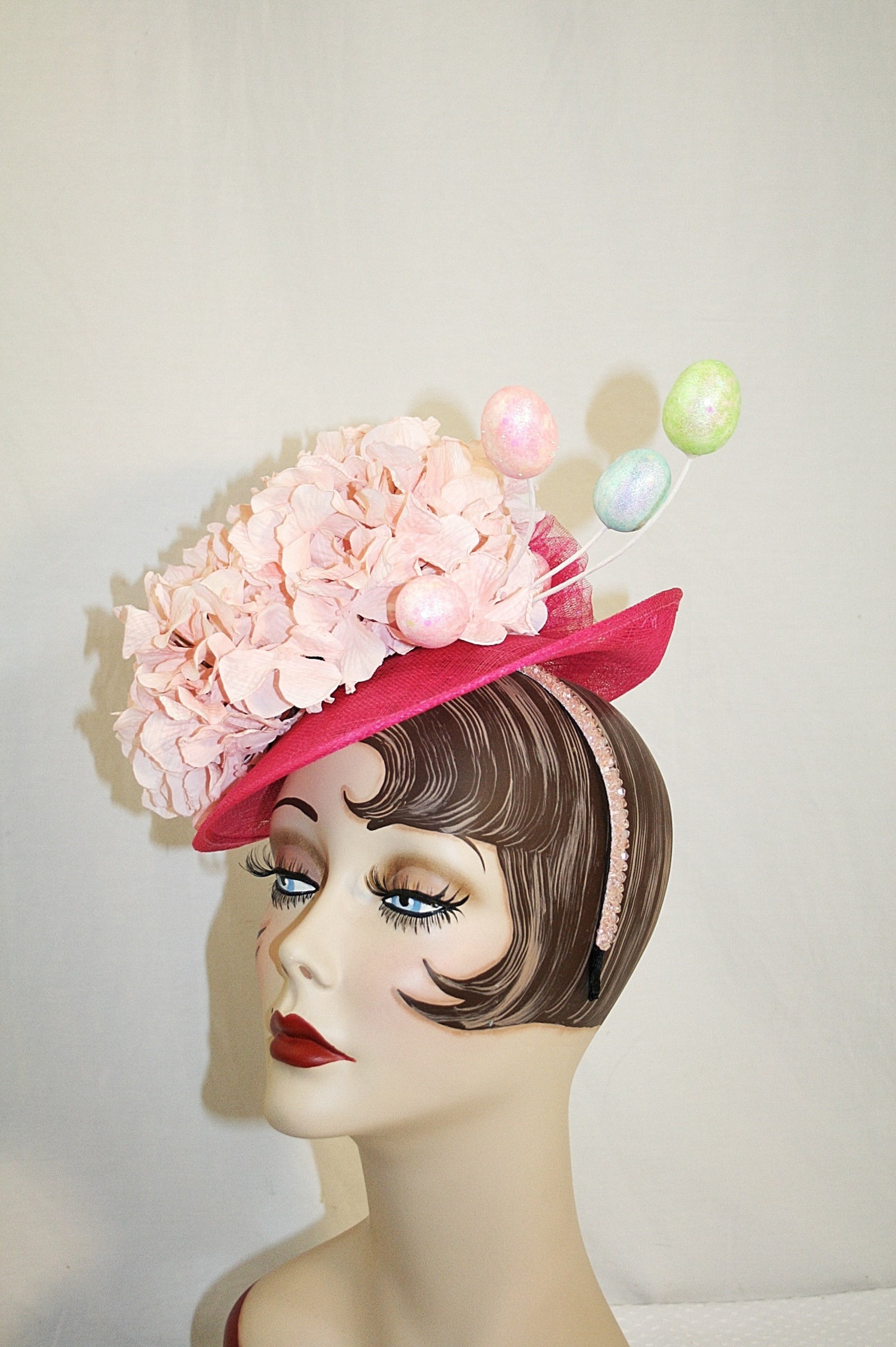 Easter Hat Easter Egg Hat Pink Hydrangea Fascinator Easter Fascinator ...