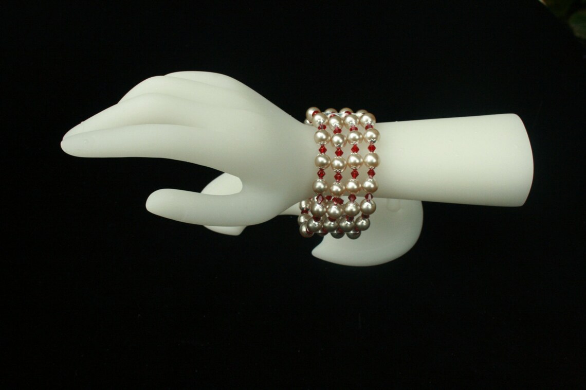 Fabulous Faux Pearl Bracelet Faux Pearl Red Swarovski Crystal Bracelet ...