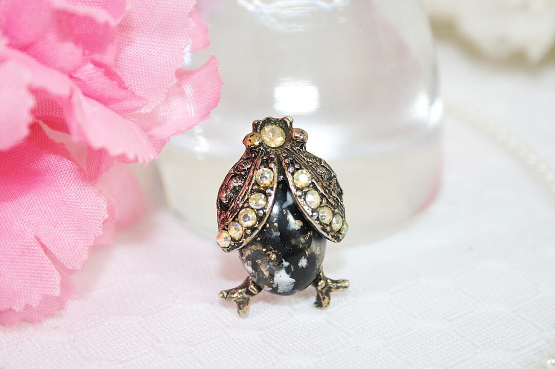 Vintage Jeweled Bug Brooch Pin Goldtone Rhinestone Bug Pin Funky ...