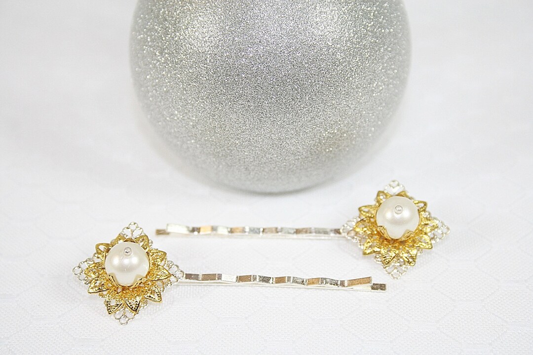 Two-tone Flower Hair Clips Pearl Flower Wedding Hair Clip Flower Hair ...