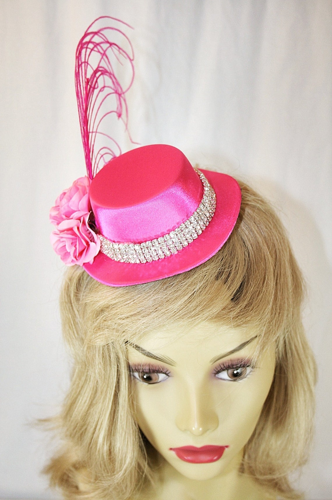 Hot Pink Mini Top Hat Fascinator Rhinestone Mini Top Hat - Etsy