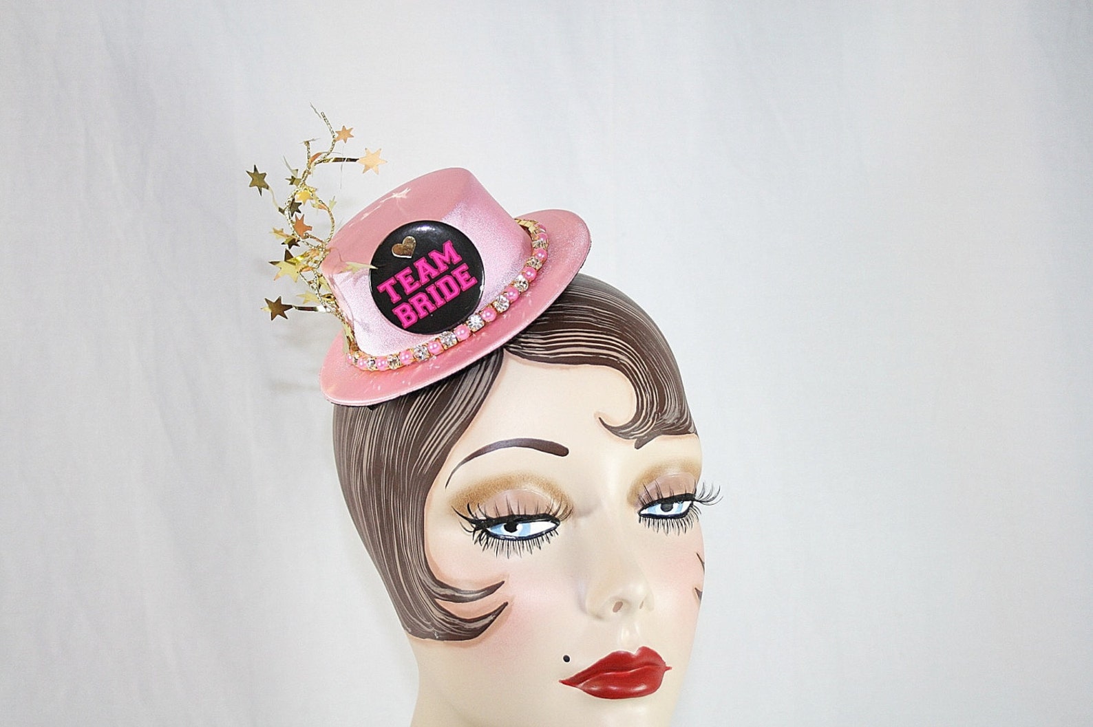 Pink Mini Top Hat Bachelorette Party Hat Faux Pearl and Rhinestone Mini ...