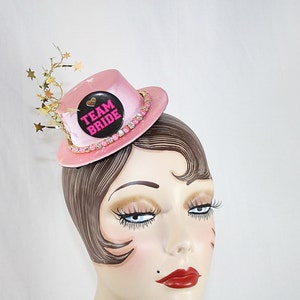 Pink Mini Top Hat Bachelorette Party Hat Faux Pearl and Rhinestone Mini ...