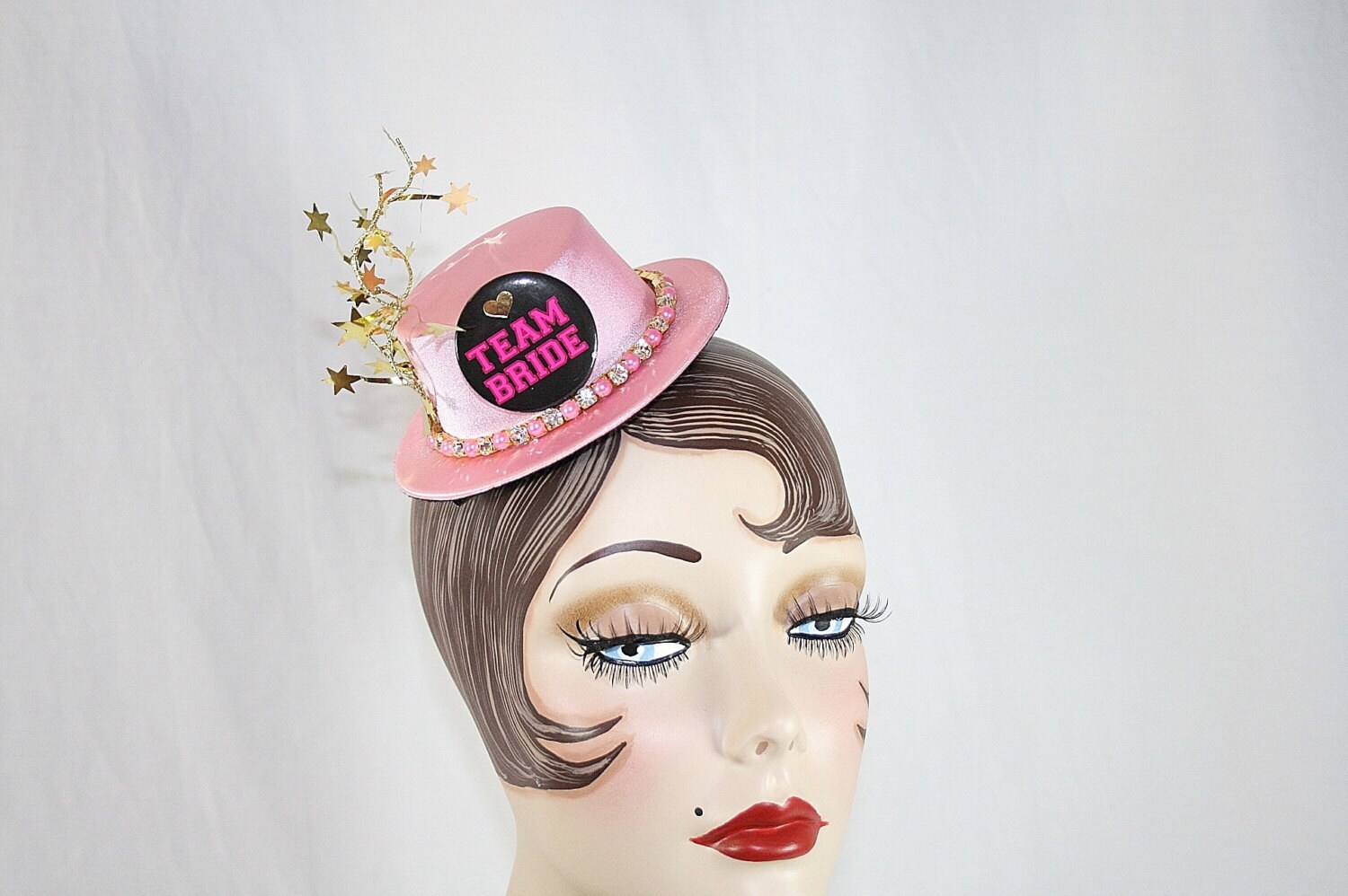 Pink Mini Top Hat Bachelorette Party Hat Faux Pearl and Rhinestone Mini ...