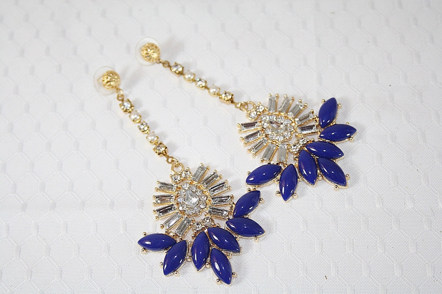 Cobalt Blue Diva Dangle Earrings Statement Rhinestone Earrings Wedding ...