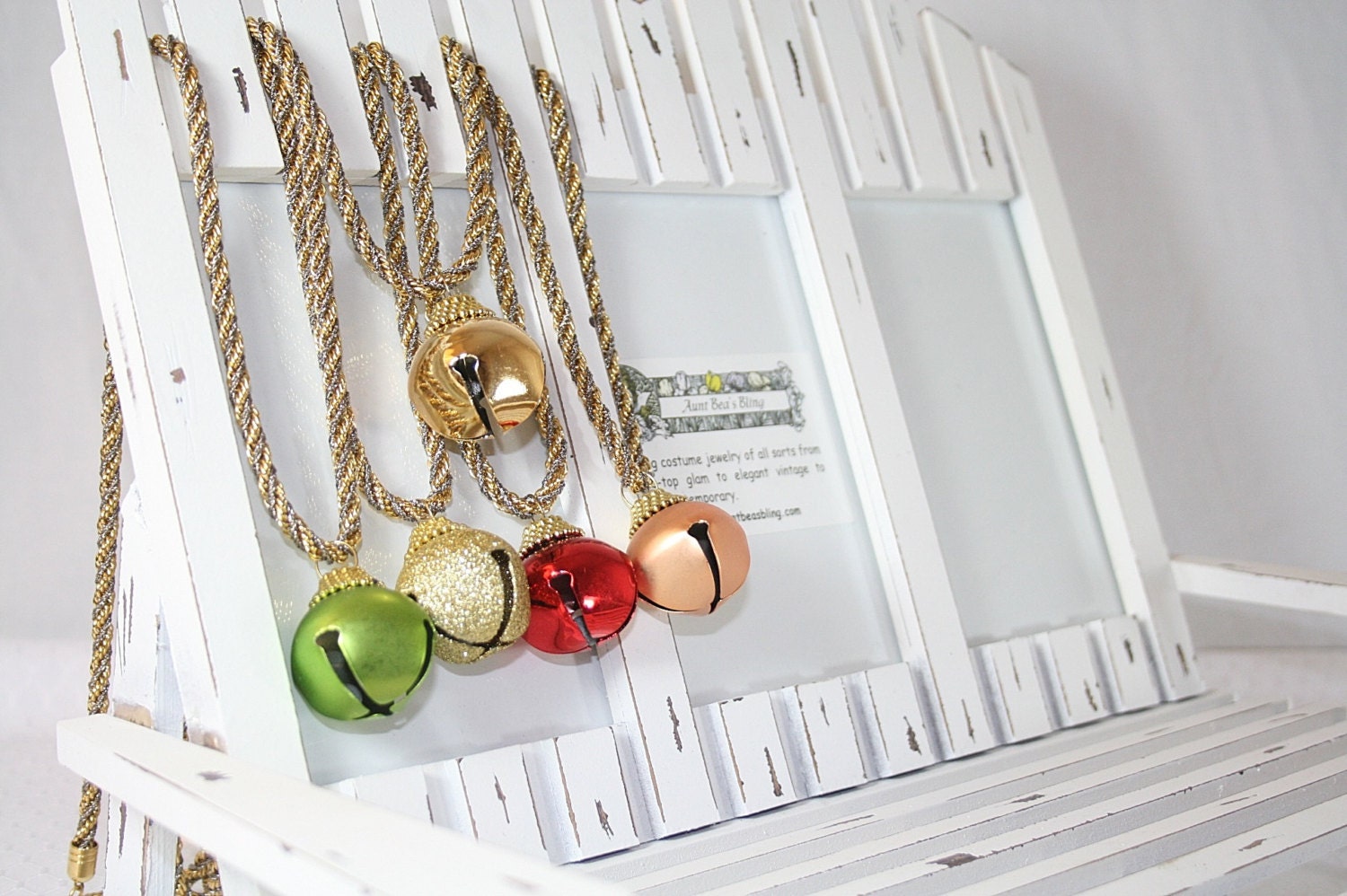 Jingle Bell Necklace Silvertone Goldtone Chain Gold Red Green Gold ...