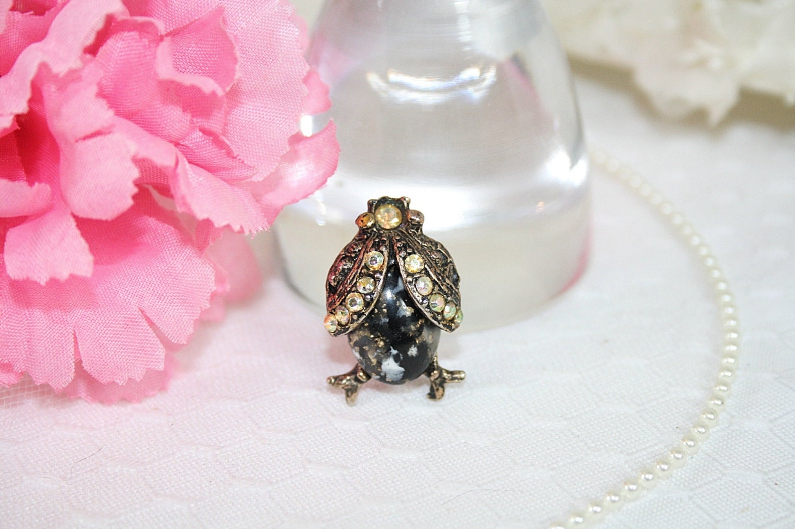 Vintage Jeweled Bug Brooch Pin Goldtone Rhinestone Bug Pin Funky ...