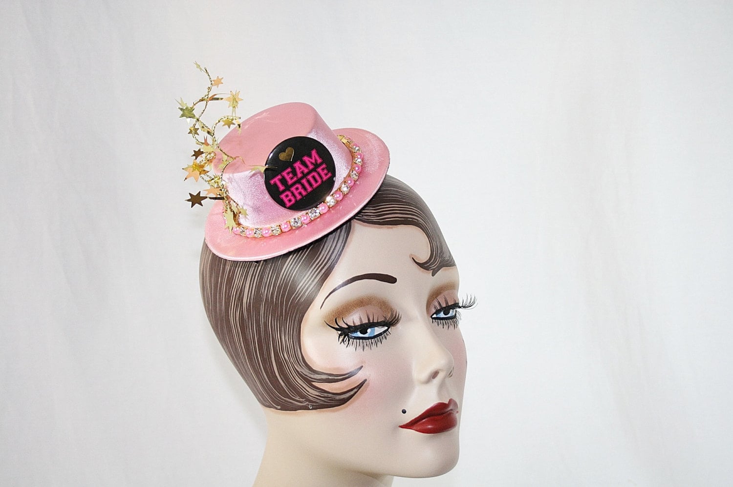 Pink Mini Top Hat Bachelorette Party Hat Faux Pearl and Rhinestone Mini ...