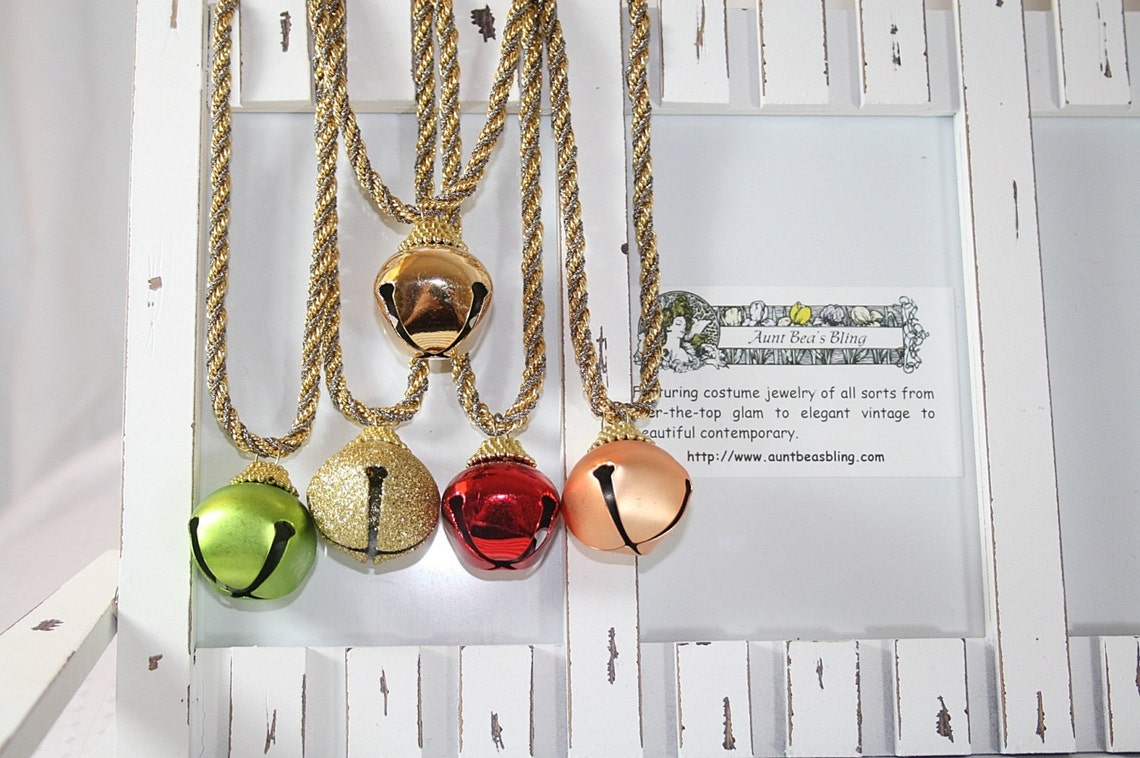 Jingle Bell Necklace Silvertone Goldtone Chain Gold Red Green Gold ...