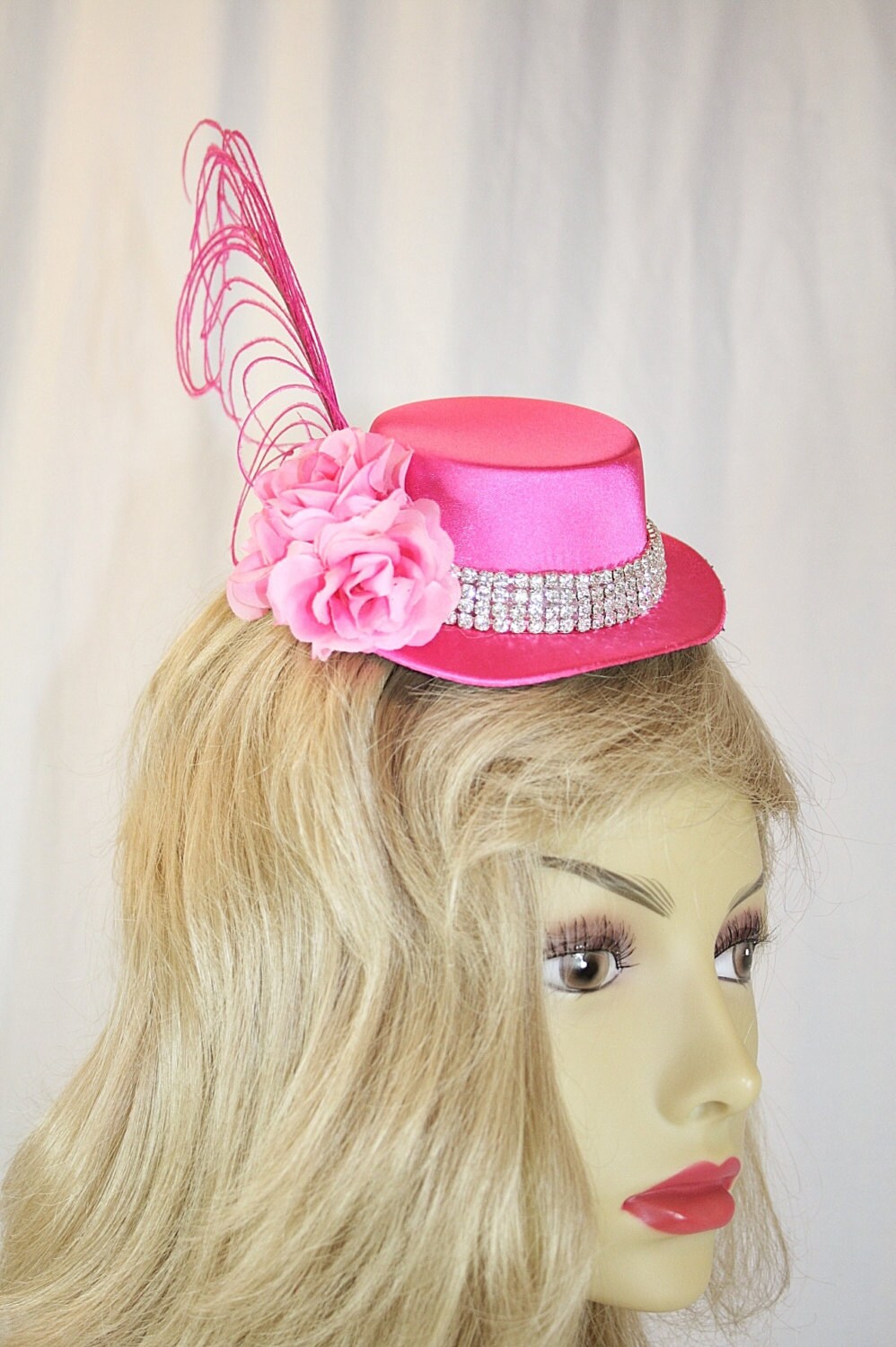 Hot Pink Mini Top Hat Fascinator Rhinestone Mini Top Hat - Etsy