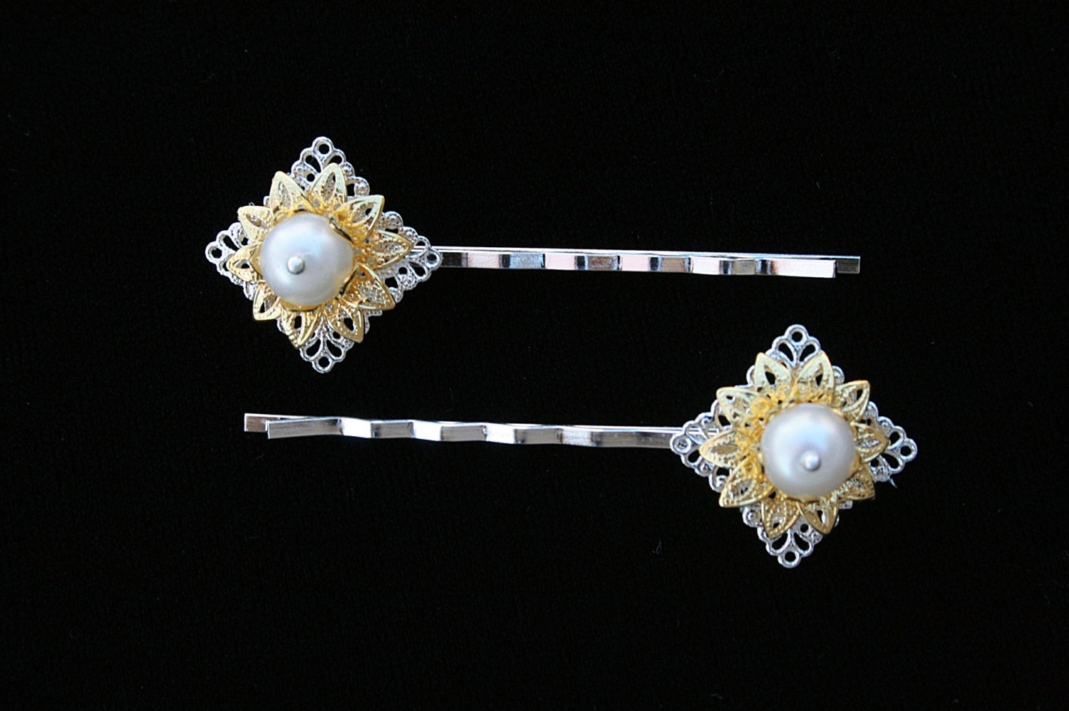 Two-tone Flower Hair Clips Pearl Flower Wedding Hair Clip Flower Hair ...