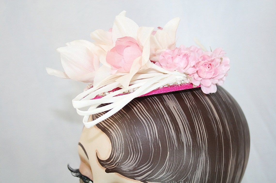 Pink Rhinestone Fascinator Hat Vintage Flower Fascinator Hat | Etsy