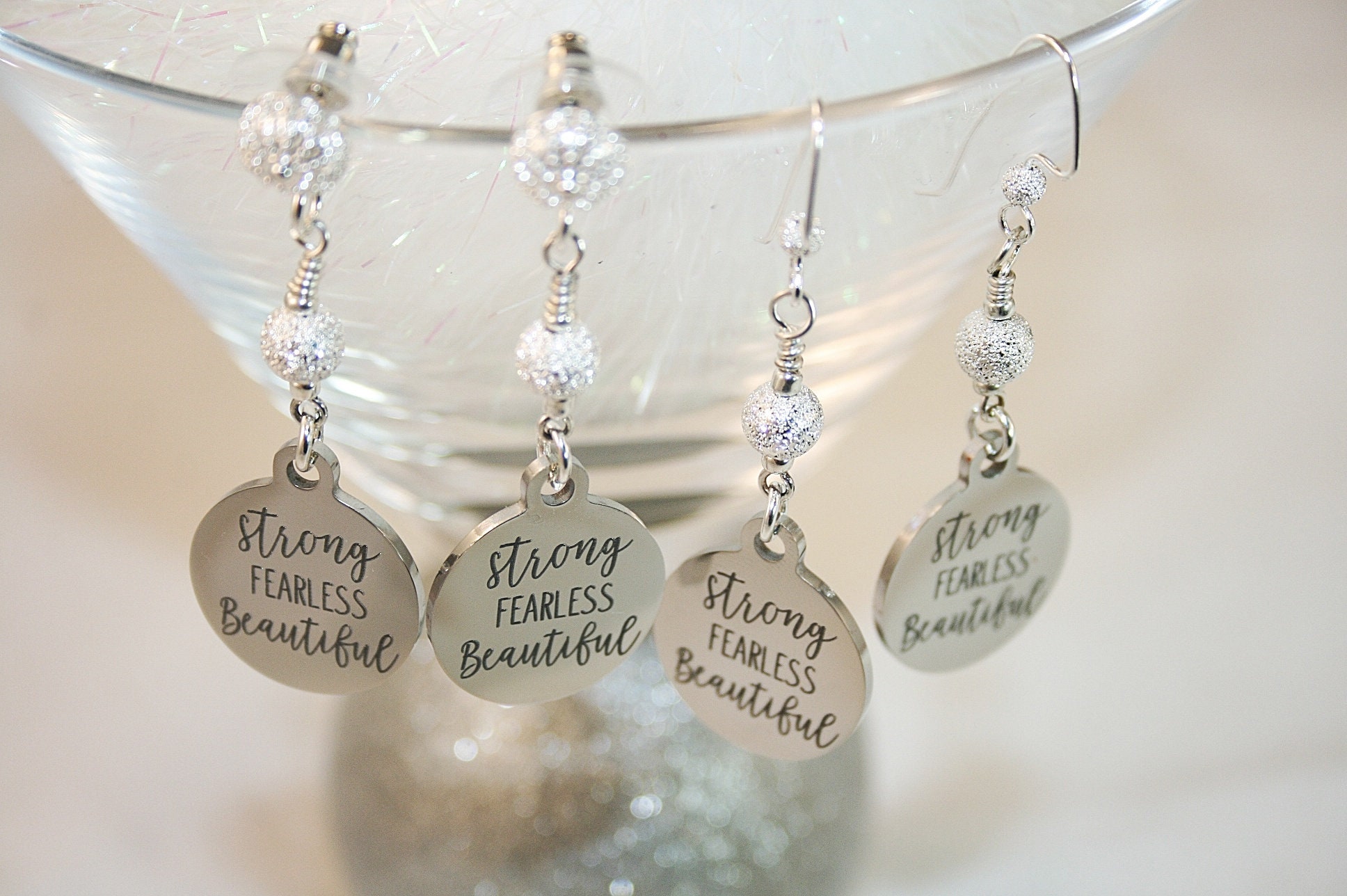 Strong Fearless Beautiful Motivational Earrings Empowerment Earrings ...