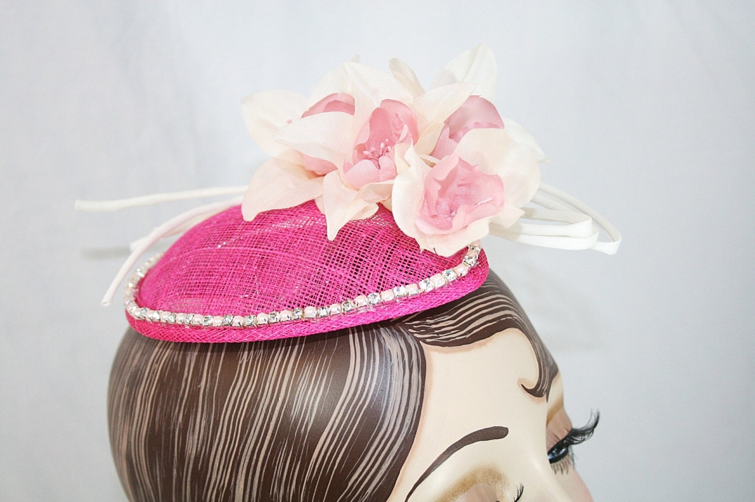 Pink Rhinestone Fascinator Hat Vintage Flower Fascinator Hat - Etsy