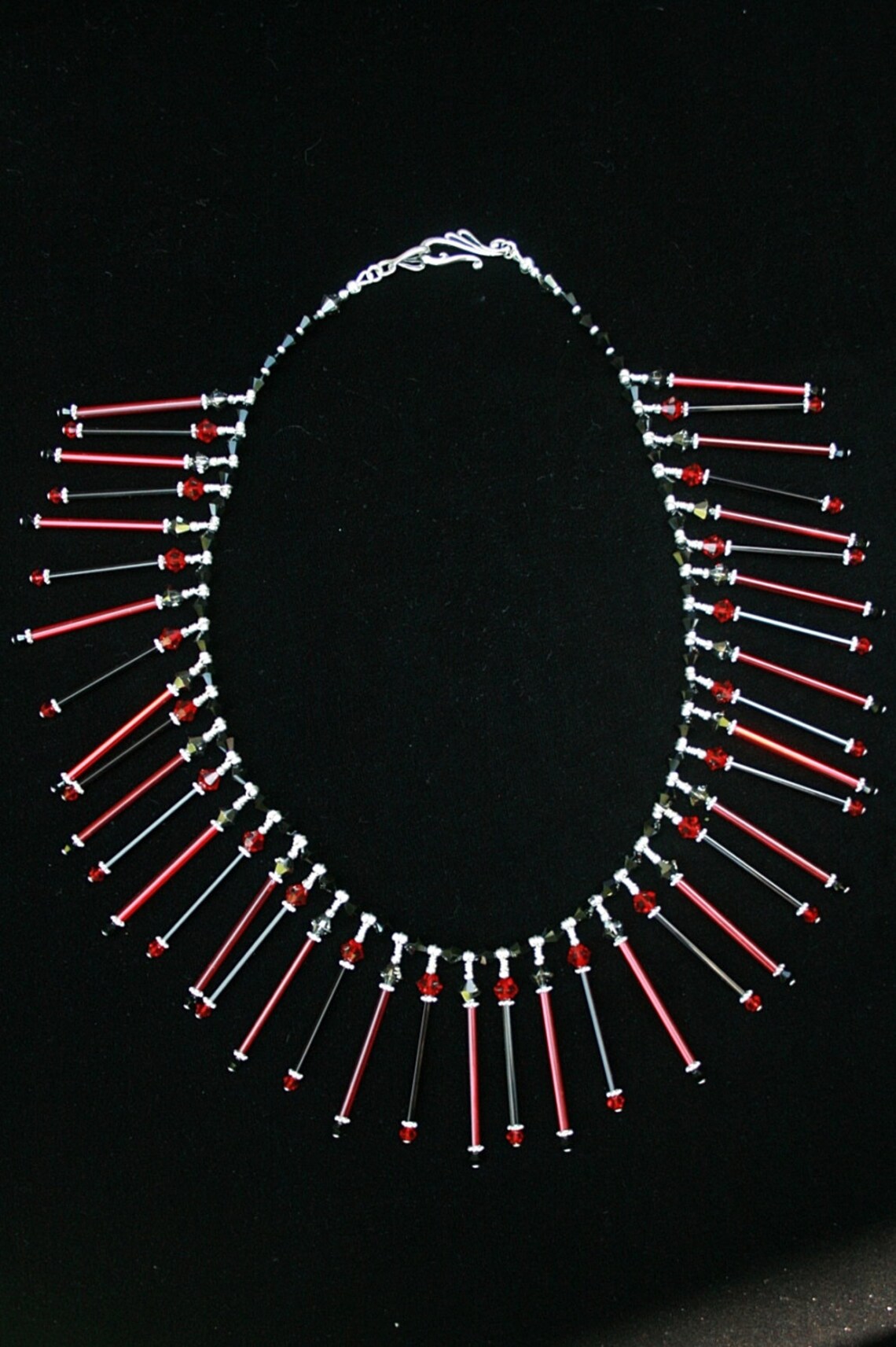 Black Red Fringe Necklace Vintage Black Red Glass Swarovski Crystals ...