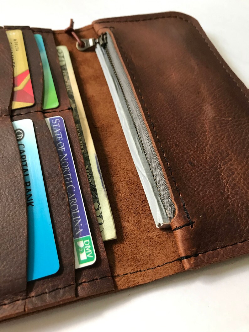 Leather Check Wallet With Zip Pouch | READY TO SHIP | Checkbook Wallet ...