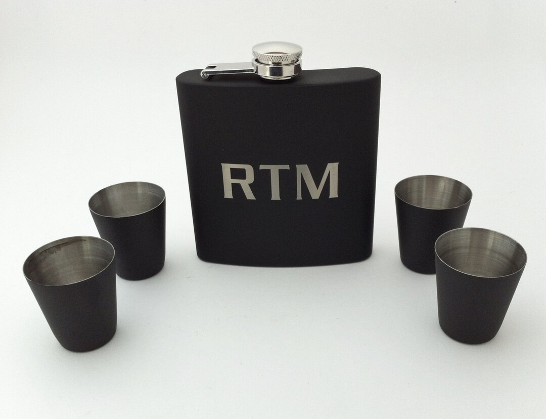 Matte Black Flask Boxed Gift Set Personalized Monogrammed Engraved - Etsy