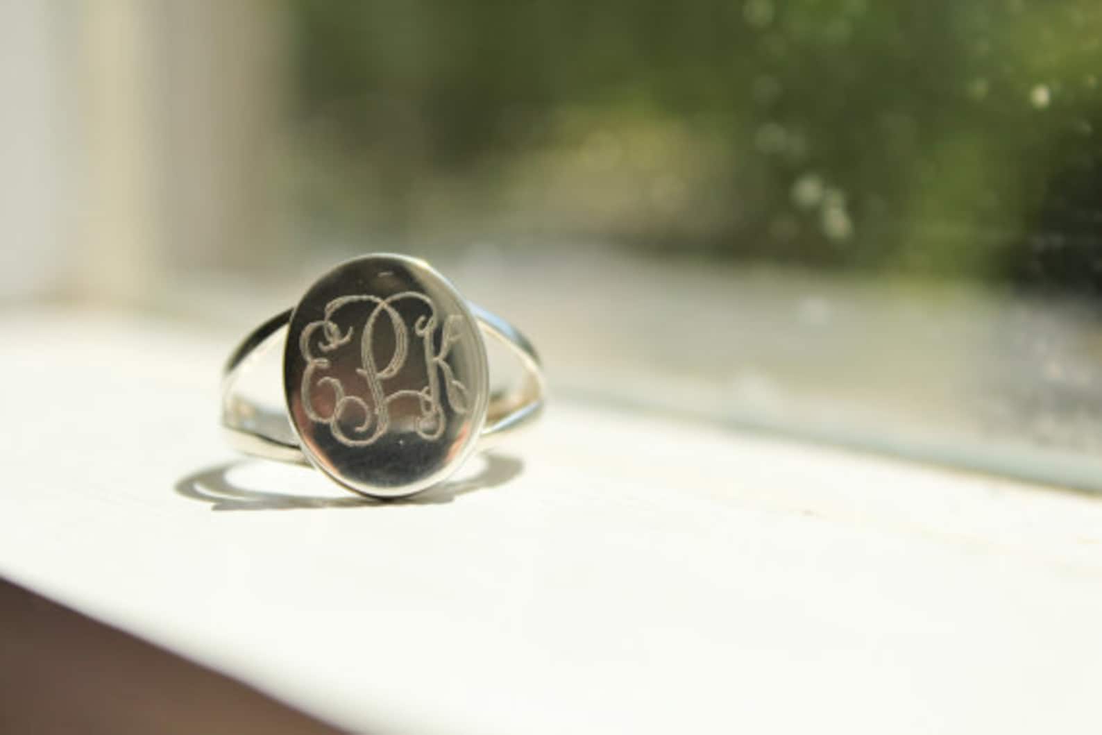 Monogrammed Ring Sterling Silver Oval Personalized for Women | Etsy