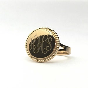 Gold Plated Nautical Rope Monogrammed Ring for Women or Christmas ...