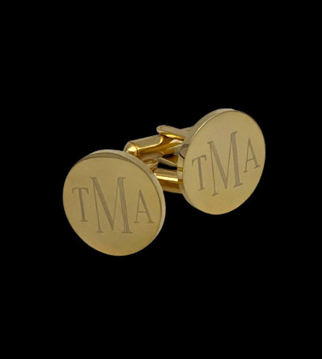 Gold Cuff Links Custom Engraved - Round Monogrammed Engraved ...