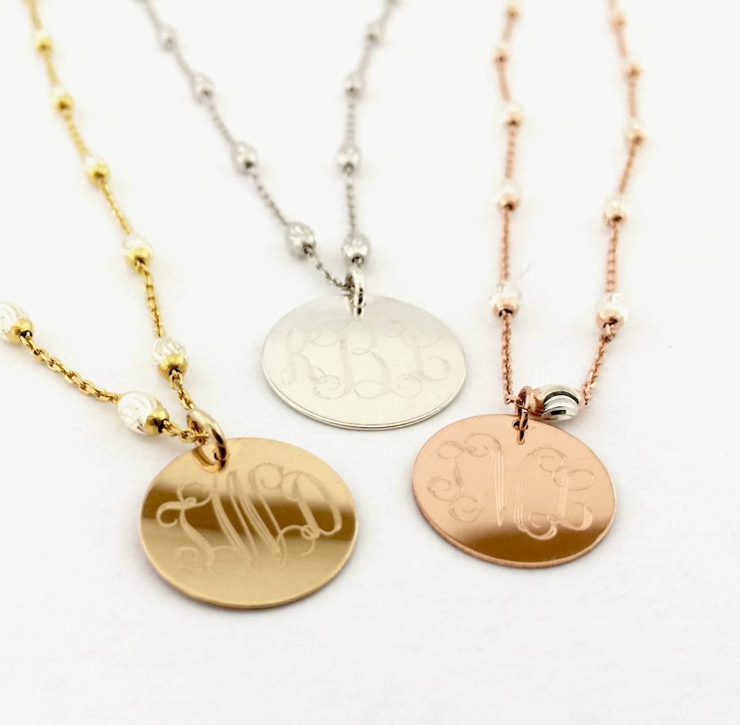 Monogram Necklace in Rose Gold and Sterling Silver With Saturn Chain ...