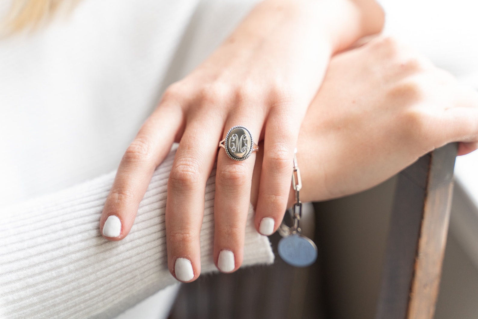 Oval Nautical Rope Monogrammed Ring in Sterling Silver for - Etsy