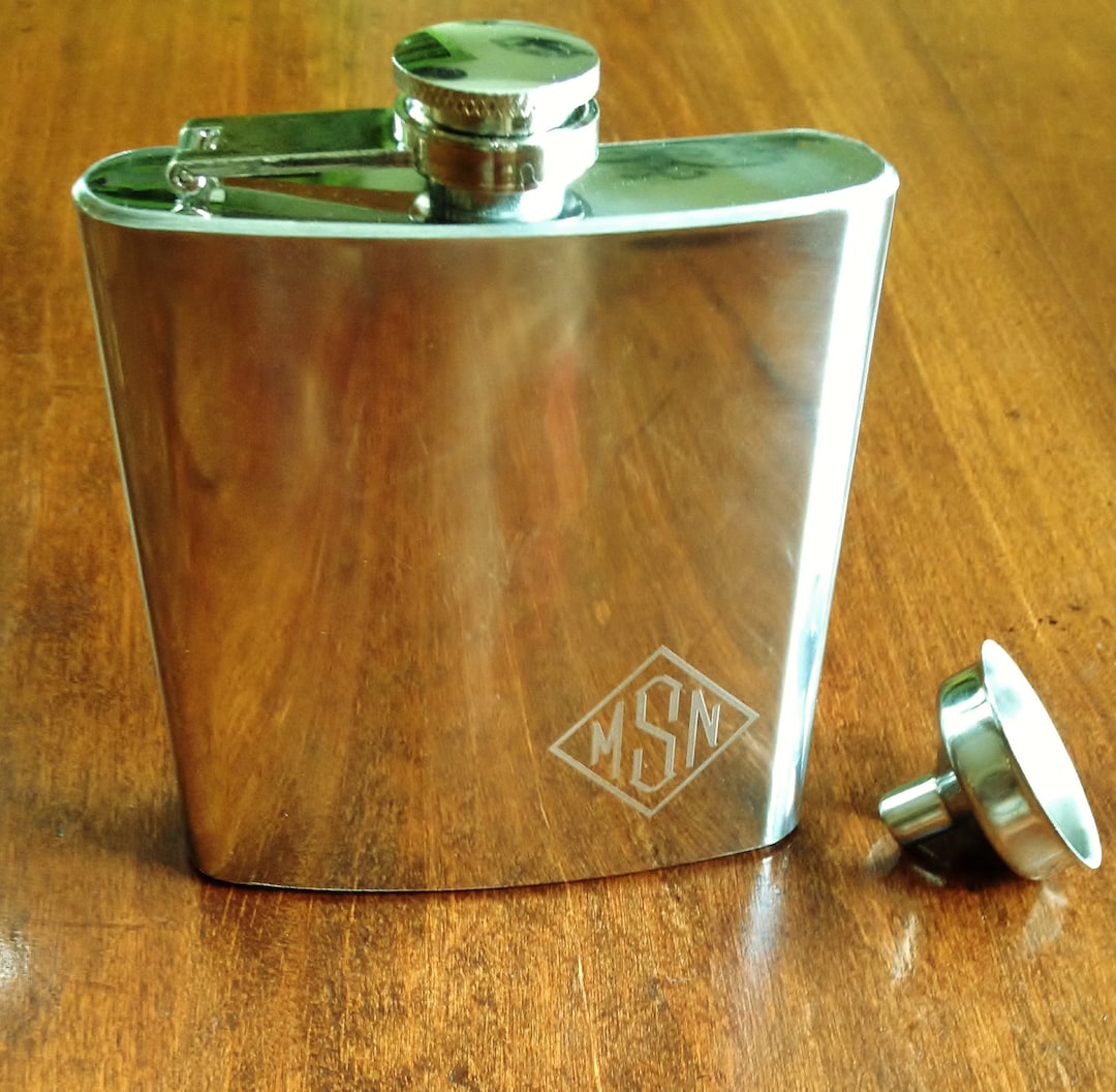 Monogram Polished Pocket Flask With Funnel Personalized Engraved Gifts ...