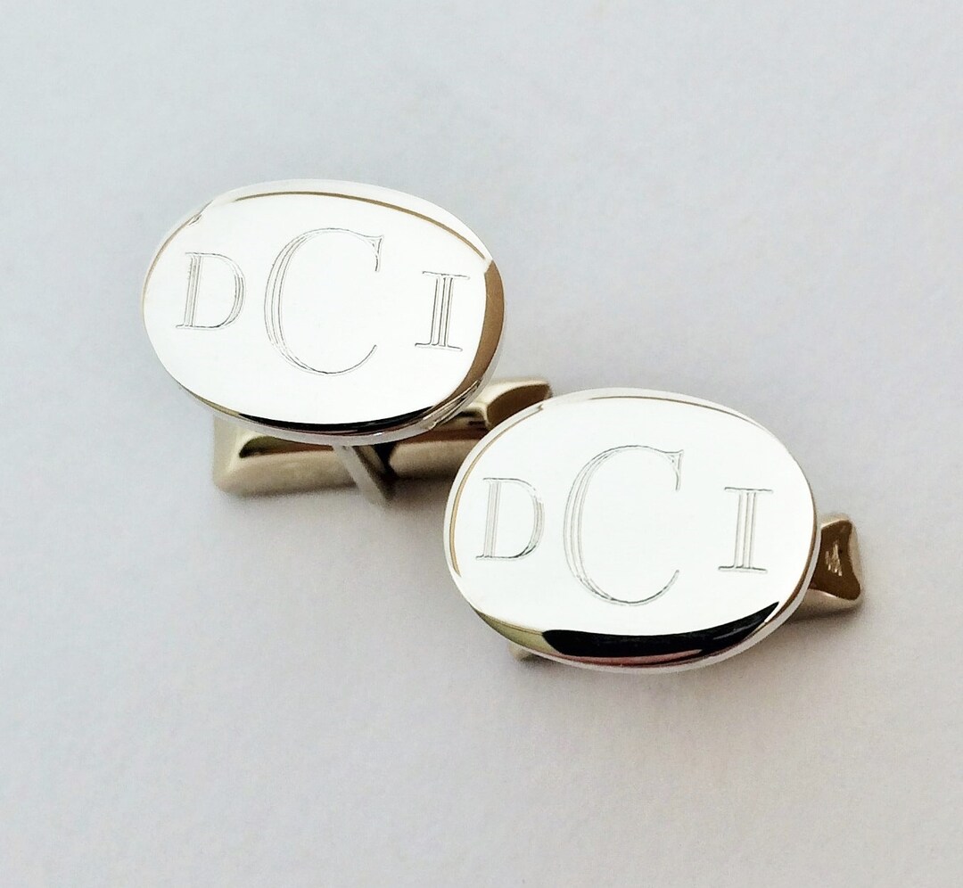 Sterling Silver Monogram Cufflinks Custom Engraved - Oval Cuff Links ...