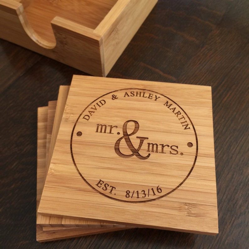 Wedding Engagement Gift Coasters, Custom Wedding Coasters, Wood ...