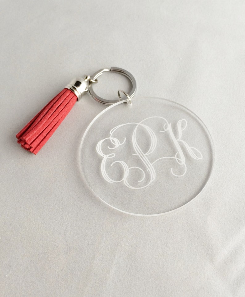 Monogram Tassel Key Fob Acrylic Personalized Engraved Key Chain Colored ...