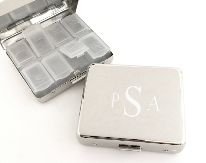 Monogram Pill Box, Personalized Pill Box, 7 Day Pill Box, Monogram Pill ...