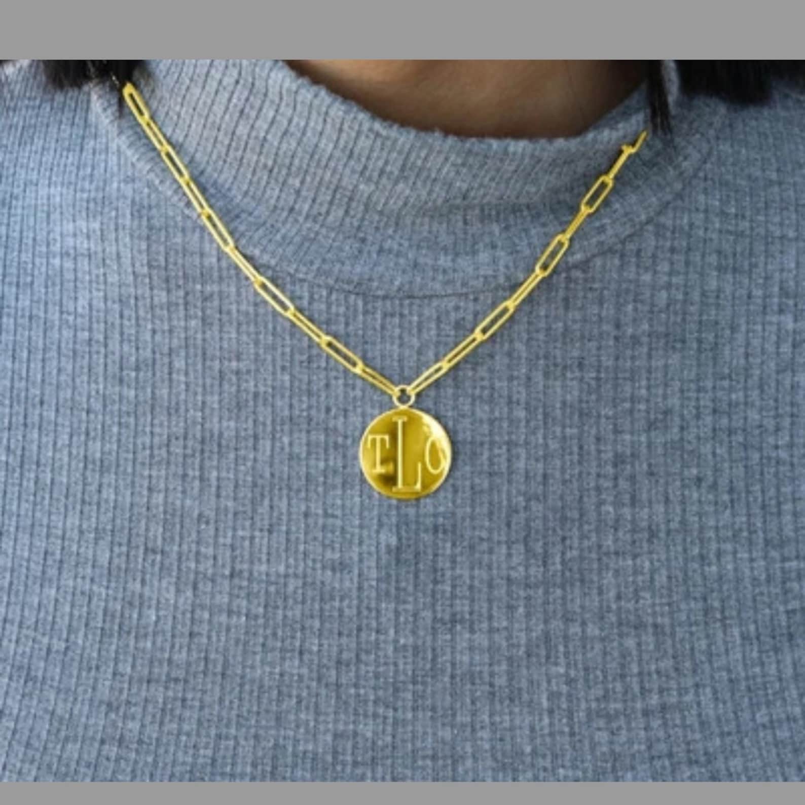 Thick Monogram Paper Clip Chain Necklace Sterling Silver or - Etsy