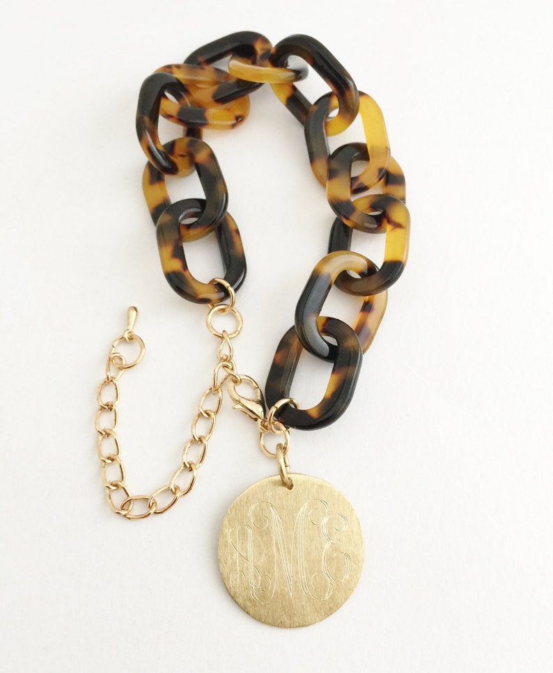 Monogram Tortoise Shell Bracelet With Gold Tone Personalized - Etsy