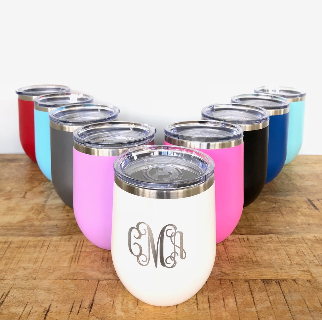 Monogram Powder Coated Engraved Wine Tumbler With Top Custom Engraved ...