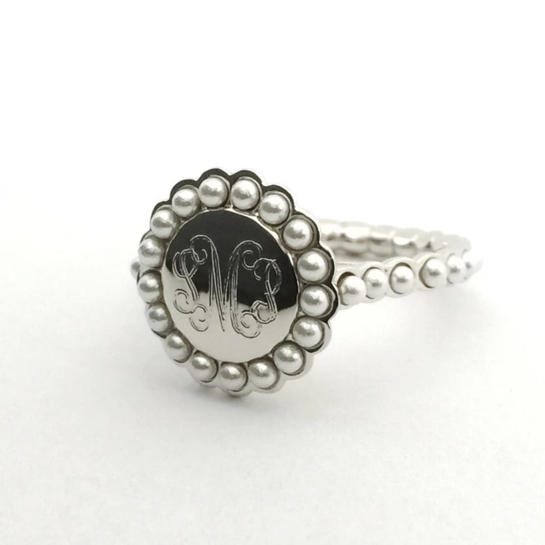 Monogram Pearl Ring Personalized, Monogrammed Sterling Silver Ring ...