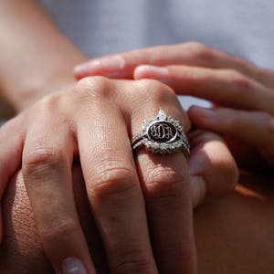 Monogram Ring, Monogram Cubic Zirconia Ring, Monogram Stackable Ring, Monogram Sterling Silver ...